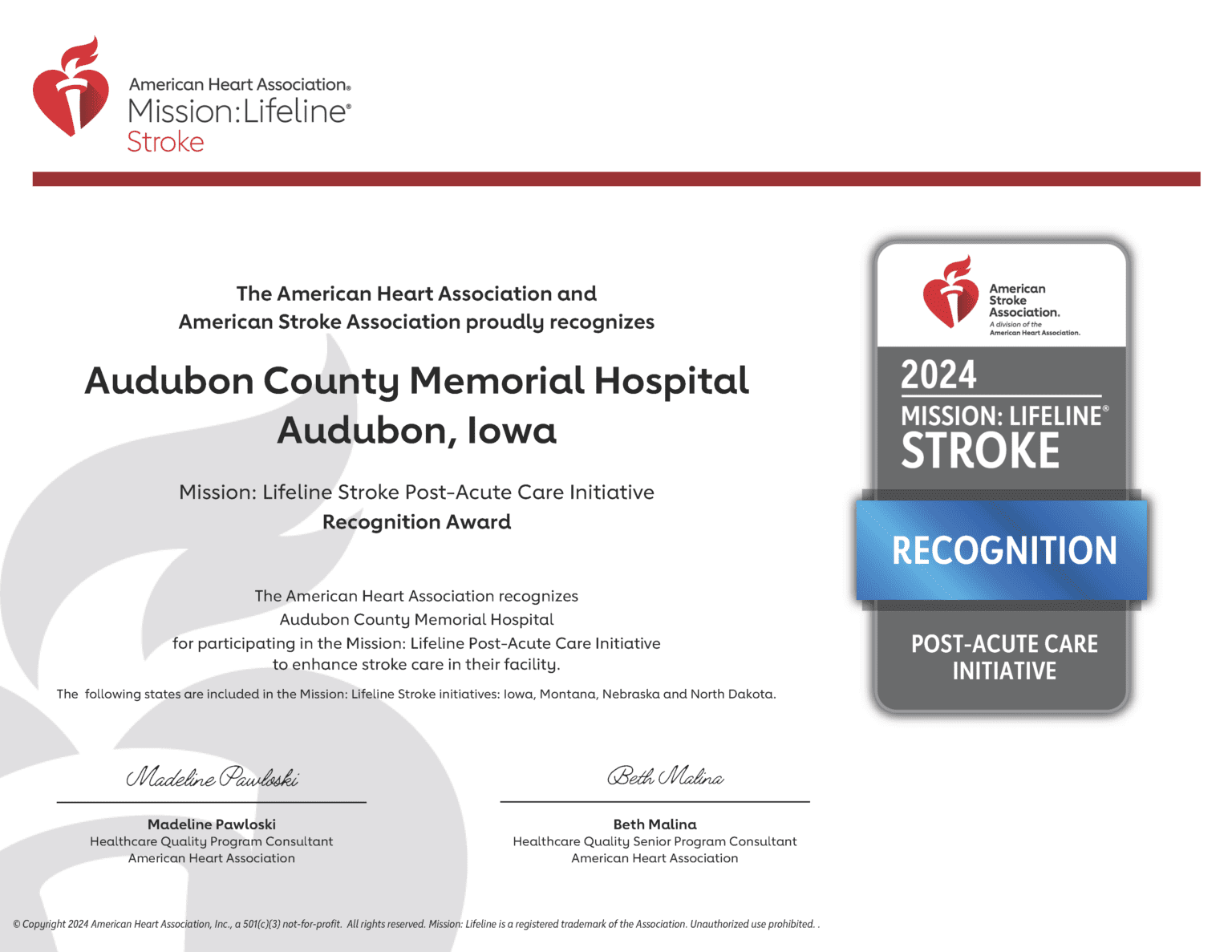 ACMH Receives Recognition Award for Mission: Lifeline Stroke | Audubon ...
