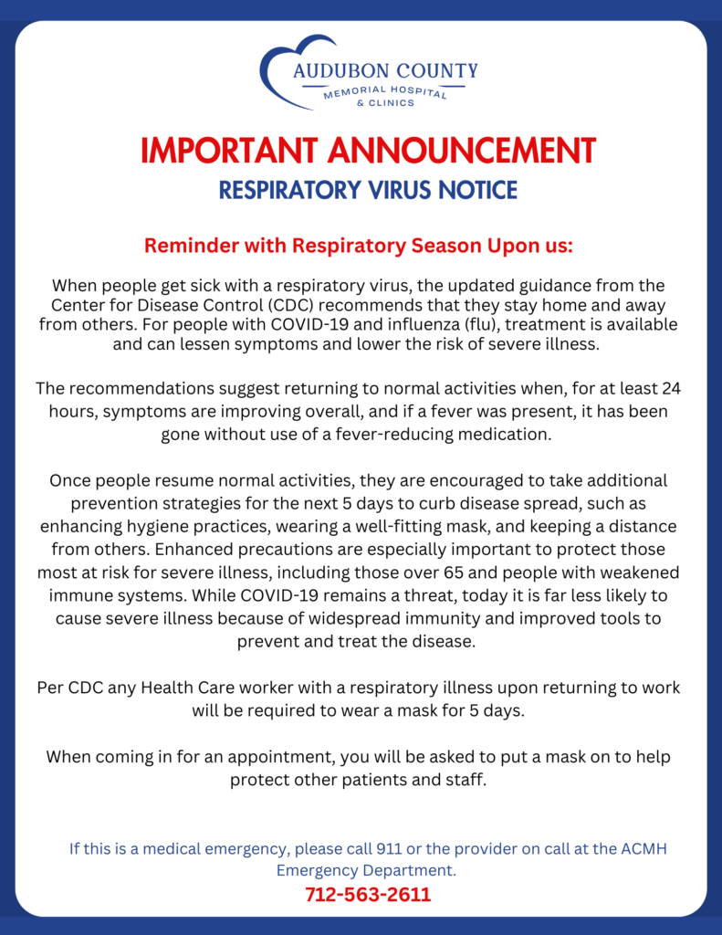Respiratory Virus Notice 2024 | Audubon County Memorial Hospital & Clinics