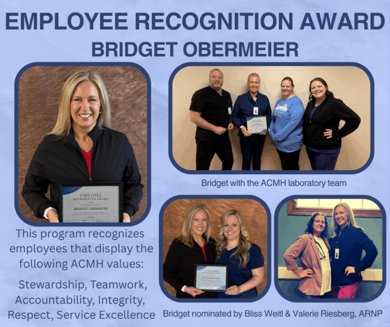 Bridget Obermeier, Laboratory Assistant Honored with the ACMH Employee Recognition Award ...